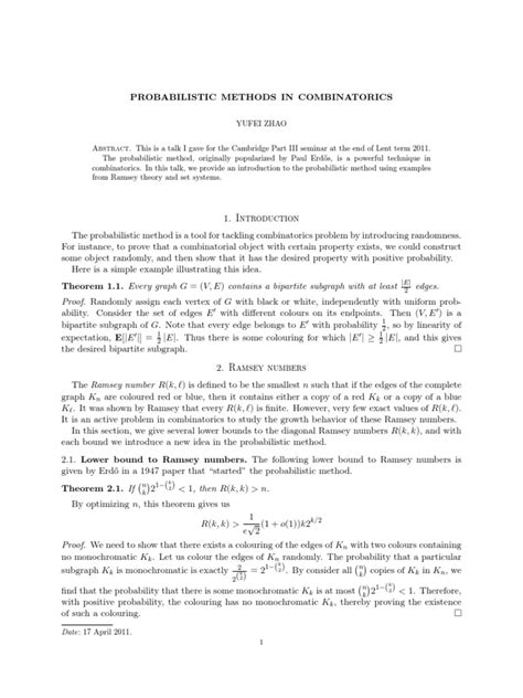 Probabilistic Methods In Combinatorics Pdf Combinatorics Discrete