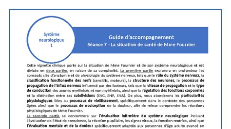 Système Neurologique 1 Guide Séance 7 Évaluation De Mme Fournier