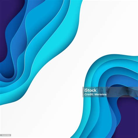 종이 아트 3d 추상 배경 종이 접기 모양 종이 파도 레이어 텍스처 기하학적 디자인 레이아웃입니다 파랑의 그늘 여러 층에 대한