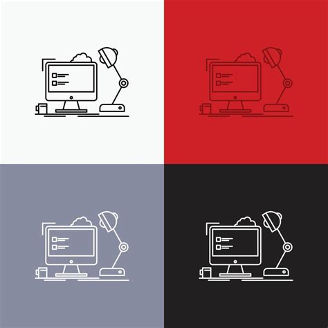 Workplace Workstation Office Lamp Computer Icon Over Various Background Line Style Design