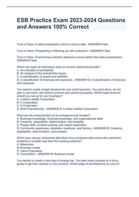 Esb Practice Exam Questions And Answers 100 Correct Esb Stuvia Fr