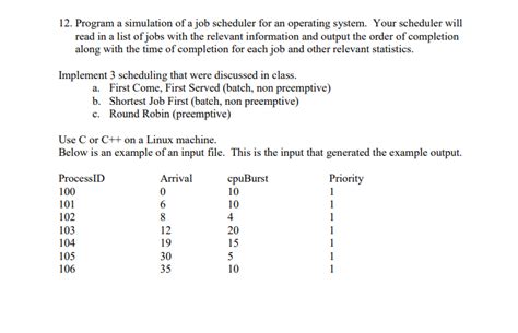 solved 12 program a simulation of a job scheduler for an