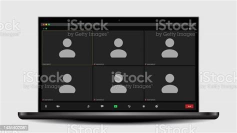 사용자 아이콘이 있는 온라인 화상 통화 인터페이스 템플릿입니다 화상 통화 창 오버레이 화상 회의 아이콘입니다 화상 통화 화면에서 말하는 사용자 프레임 0명에 대한 스톡 벡터