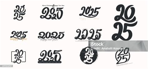 트렌드 2025 새해 복 많이 받으세요 2025 크리스마스 축하를 위한 타이포그래피 로고 2025가 있는 디자인 템플릿입니다 전단지 템플릿 인사말 카드 포스터 배너 또는