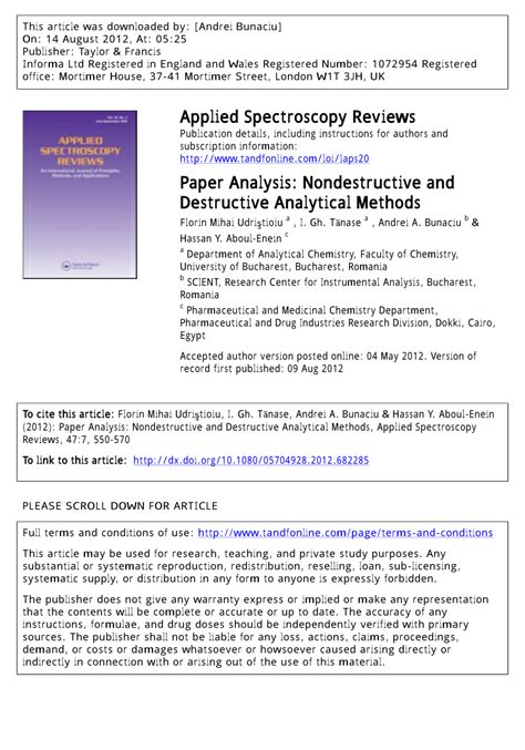 Pdf Paper Analysis Nondestructive And Destructive Analytical Methods