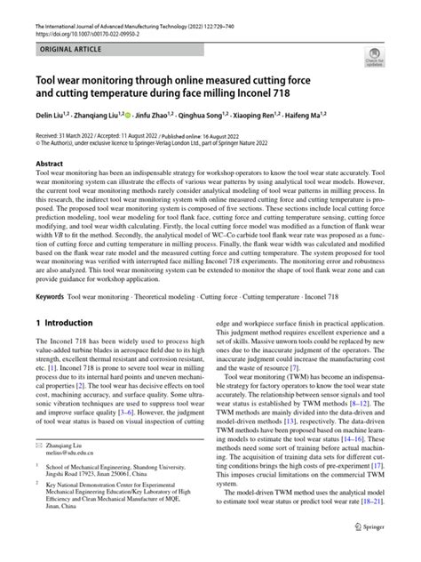 Tool Wear Monitoring Through Online Measured Cutting Force And Cutting Temperature During Face