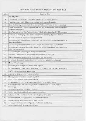35marks List Of IEEE Based Seminar Topics Of The Year 2008 09