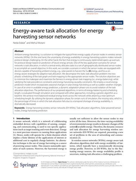 Pdf Energy Aware Task Allocation For Energy Harvesting Sensor Networks