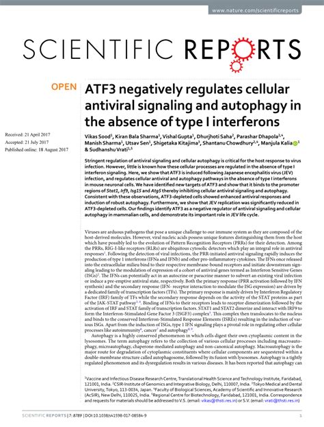 Pdf Atf3 Negatively Regulates Cellular Antiviral Signaling And