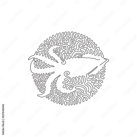 Continuous Curve One Line Drawing Of Beautiful Squid Abstract Art In Circle Single Line