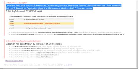 C Could Not Load Type Microsoftextensionsdependencyinjectionextensions
