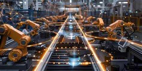 Smart Factory Floor With High Automation And Interconnected Devices Representing Industry 40