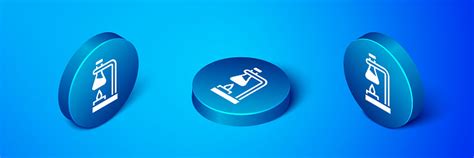 파란색 배경에 격리 된 화재 히터 실험 아이콘에 등색 유리 테스트 튜브 플라스크 실험실 장비 파란색 원 버튼입니다 벡터 3차원 형태에 대한 스톡 벡터 아트 및 기타 이미지