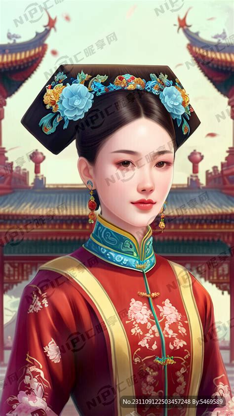 Ai创作图清代漂亮格格 美女 清代服饰 宫殿背景 格格 多人 昵图网
