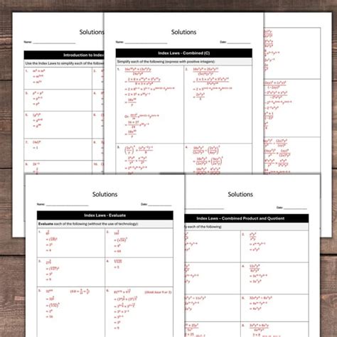 Index Laws Combined Laws Worksheets Laws Of Exponents Tpt