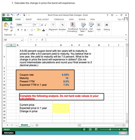 Solved 1 Calculate The Change In Price The Bond Will Chegg Com