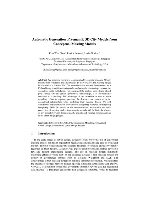 Pdf Automatic Generation Of Semantic 3d City Models From Conceptual Massing Models