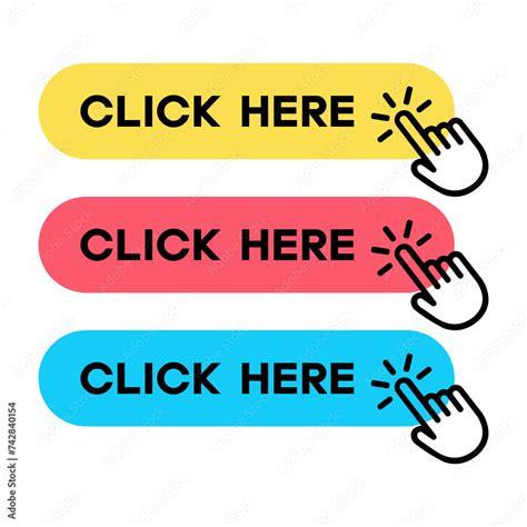 Click Here Button With Arrow Pointer Clicking Icon Click Here Vector