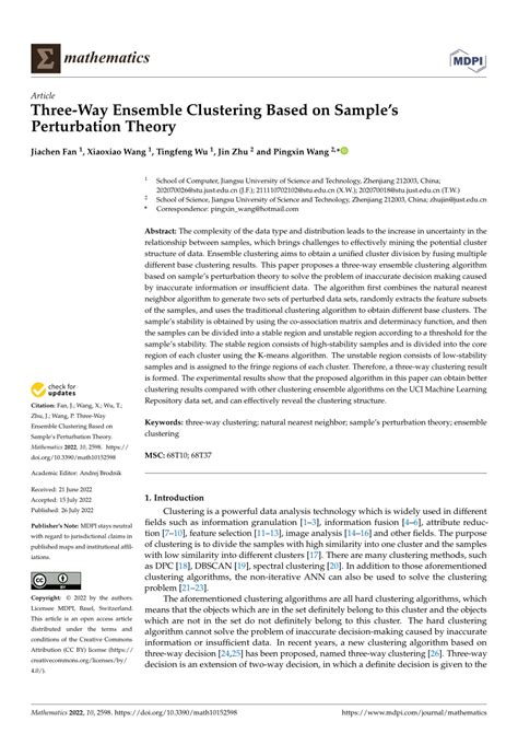 Pdf Three Way Ensemble Clustering Based On Samples Perturbation Theory