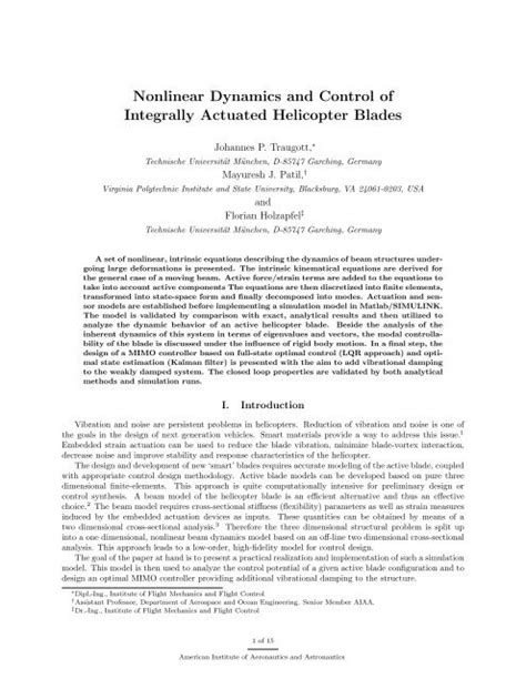 nonlinear dynamics and control of integrally actuated helicopter