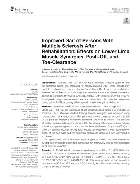 Pdf Improved Gait Of Persons With Multiple Sclerosis After Rehabilitation Effects On Lower
