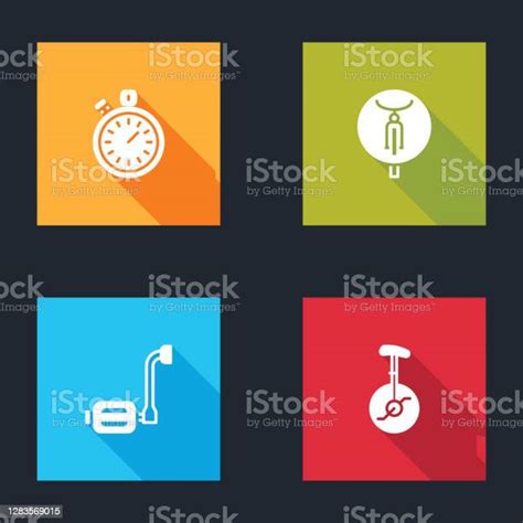 스톱워치 자전거 페달 외발 자전거 또는 1륜 자전거 아이콘을 설정합니다 벡터 복고풍에 대한 스톡 벡터 아트 및 기타 이미지