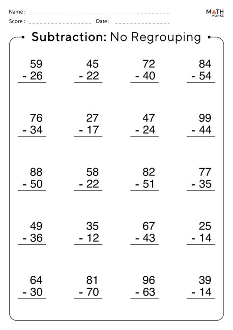 Subtraction Worksheets Math Monks