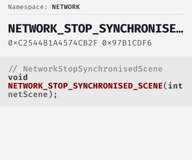 NetworkStopSynchronisedScene FiveM Natives Cfx Re Docs