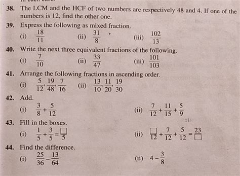38 The Lcm And The Hcf Of Two Numbers Are Respectively 48 And 4 If One