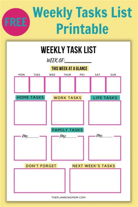 Weekly Tasks List Printable Task Calendar Task List List Template