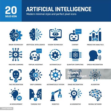 인공 지능 글리프 단색 아이콘입니다 기술 로봇 공학 자동 가상 솔리드 아이콘 컬렉션을 포함합니다 벡터 일러스트 레이 션입니다 웹사이트 디자인 로고 앱 템플릿 Ui 등
