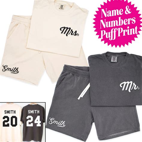 Custom Puff Print Mr And Mrs Shirt And Shorts Set Name And Numbers Bride Shorts Bride Groom