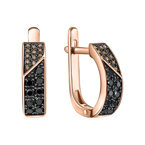 Золотые серьги с коньячными бриллиантами и бриллиантами БРИЛЛИАНТЫ ЯКУТИИ 72361 C5r 01 розовое