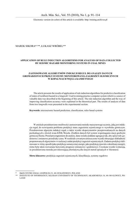 pdf application of rule induction algorithms for analysis of data