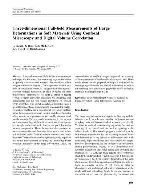 Pdf Three Dimensional Full Field Measurements Of Large Deformations