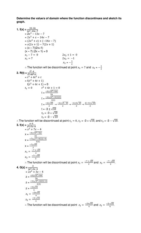 Discontinues Function And Sketch Its Graph Calculus Determine The Value S Of Domain Where The