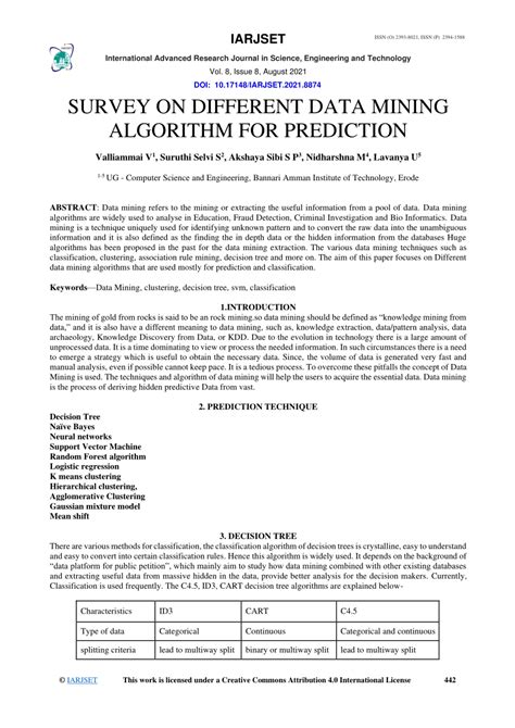 pdf survey on different data mining algorithm for prediction