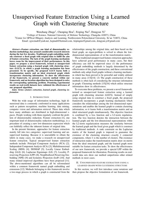 Pdf Unsupervised Feature Extraction Using A Learned Graph With
