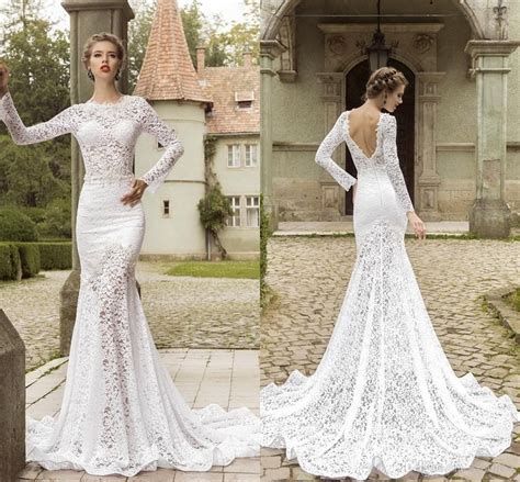 Elegant Slimming Wedding Dresses Long Sleeves Mermaid Sweep Train Sexy