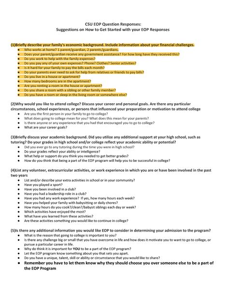 Csu Eop Question Response Guidelines Csu Eop Question Responses