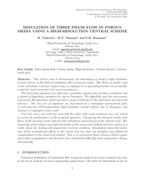 Pdf Simulation Of Three Phase Flow In Porous Media Using A High Resolution Central Scheme