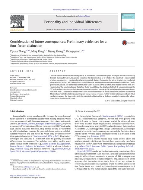 Pdf Consideration Of Future Consequences Preliminary Evidences For A Four Factor Distinction