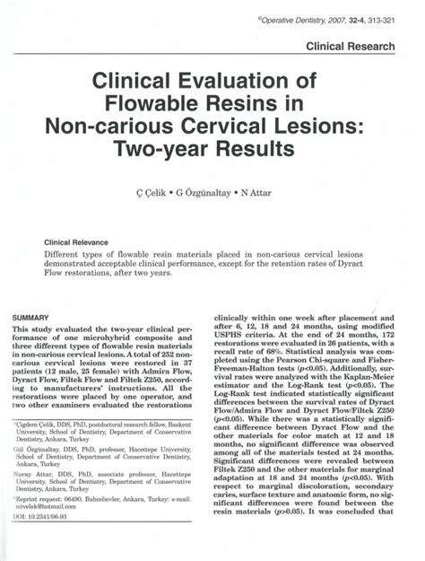 Pdf Clinical Evaluation Of Flowable Resins In Non Carious Cervical Lesions Two Year Results