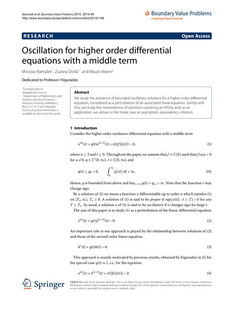 Pdf Oscillation For Higher Order Differential Equations With A Middle Term