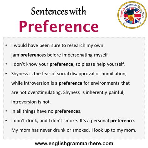 Sentences With Preference Preference In A Sentence In English Sentences For Preference