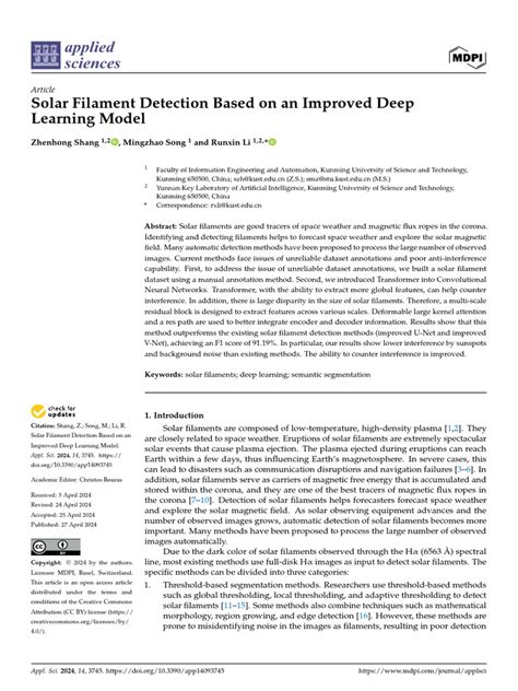 Solar Filament Detection Based On An Improved Deep Learning Model Pdf Deep Learning Space