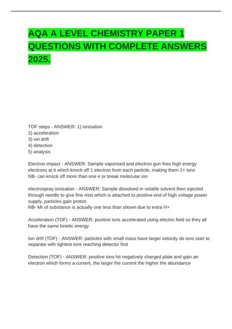 AQA A LEVEL CHEMISTRY PAPER QUESTIONS WITH COMPLETE ANSWERS AQA A LEVEL CHEMISTRY