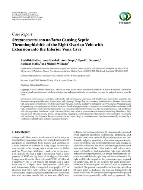 Pdf Case Report Streptococcus Constellatus Causing Septic Journals