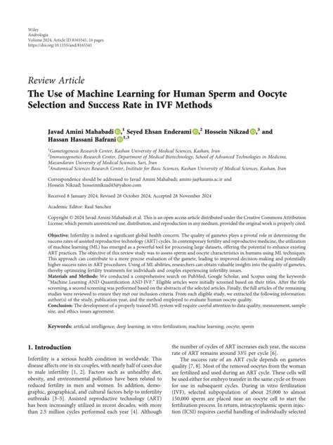 Pdf The Use Of Machine Learning For Human Sperm And Oocyte Selection And Success Rate In Ivf