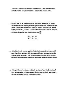 AP Calculus AB Chain Rule Investigation By Cathy Kangas TPT